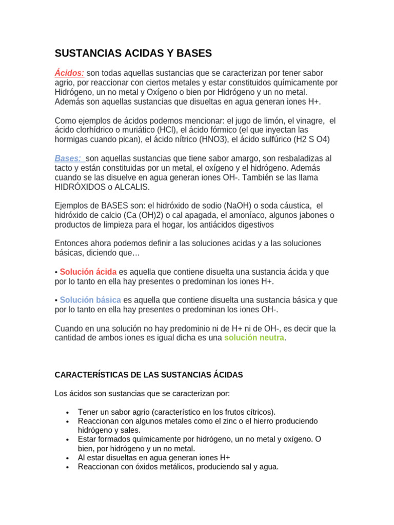 Sustancias Acidas y Bases | PDF | Ácido | Hidróxido