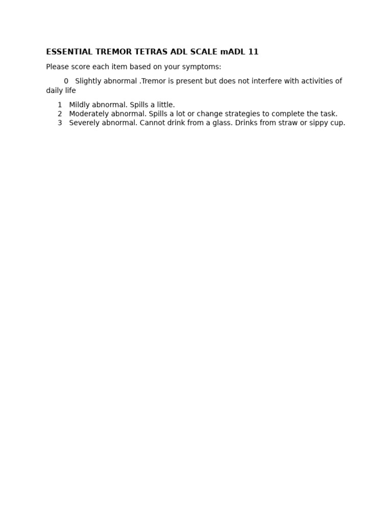 TETRAS ADL Scale for Essential Tremor | PDF