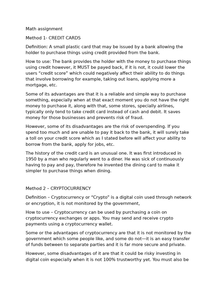 Methods of Payment Assignment. | PDF | Credit Card | Cryptocurrency