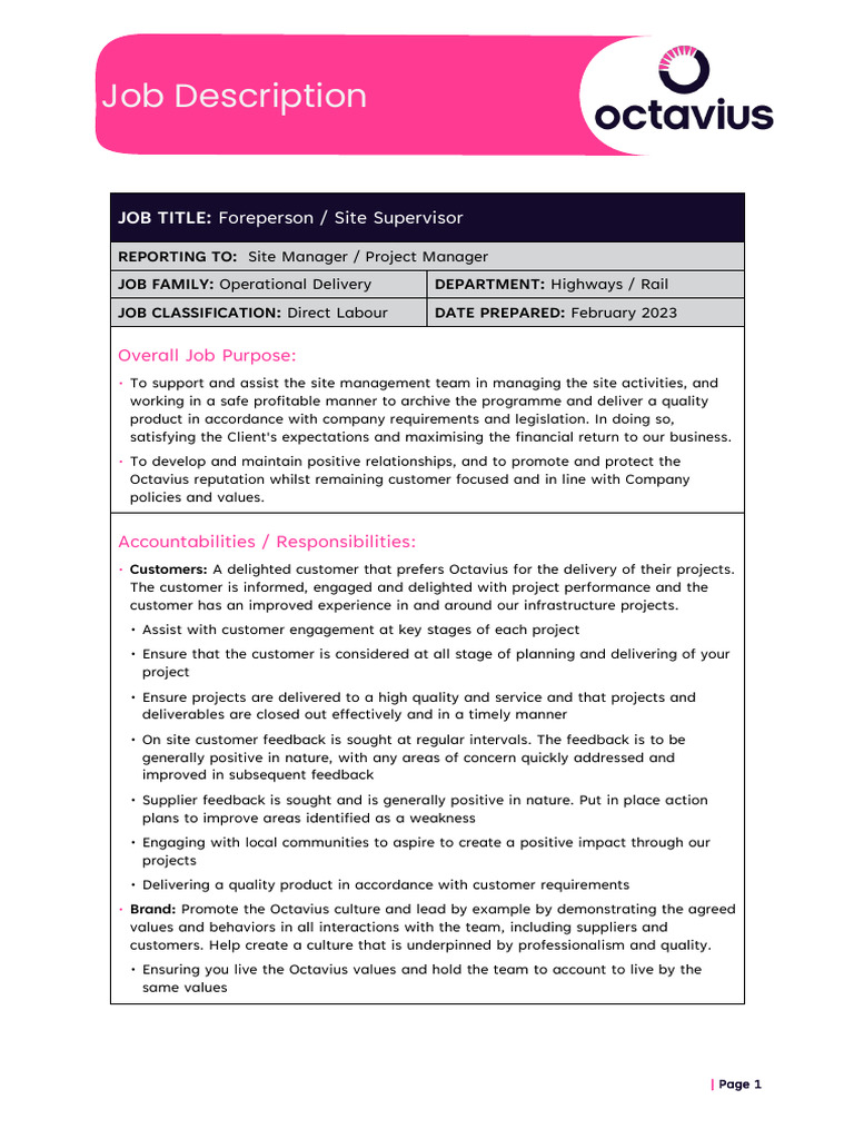 Foreperson - Site Supervisor | PDF | Supply Chain | Leadership