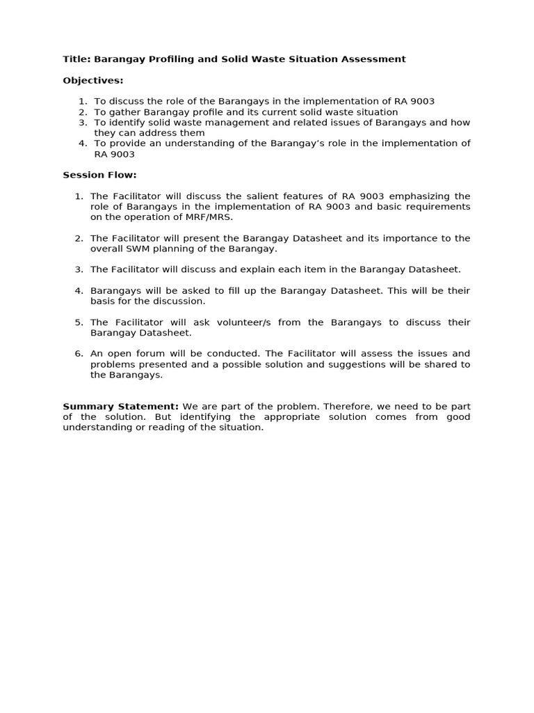 Module SWM Programs For Barangays V2 1 1 | PDF | Waste | Recycling