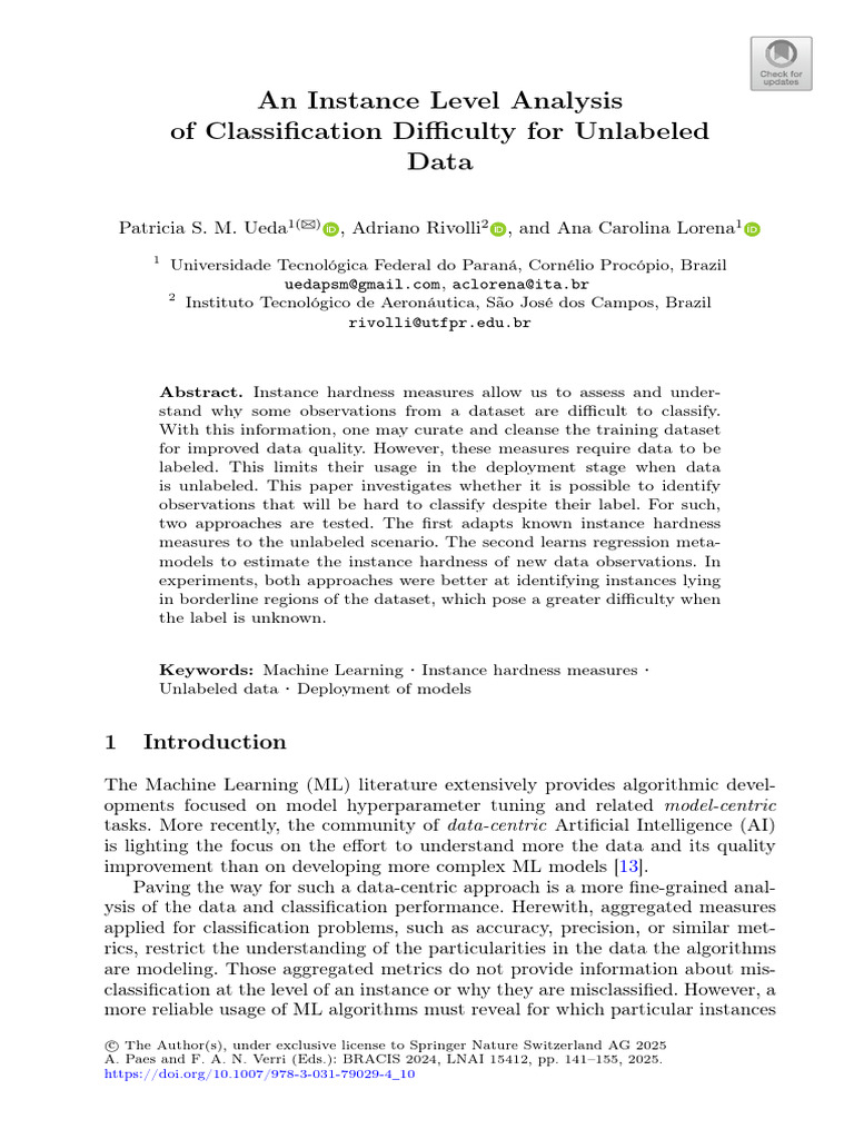 An Instance Level Analysis of Classification Difficulty For Unlabeled Data | PDF | Machine ...