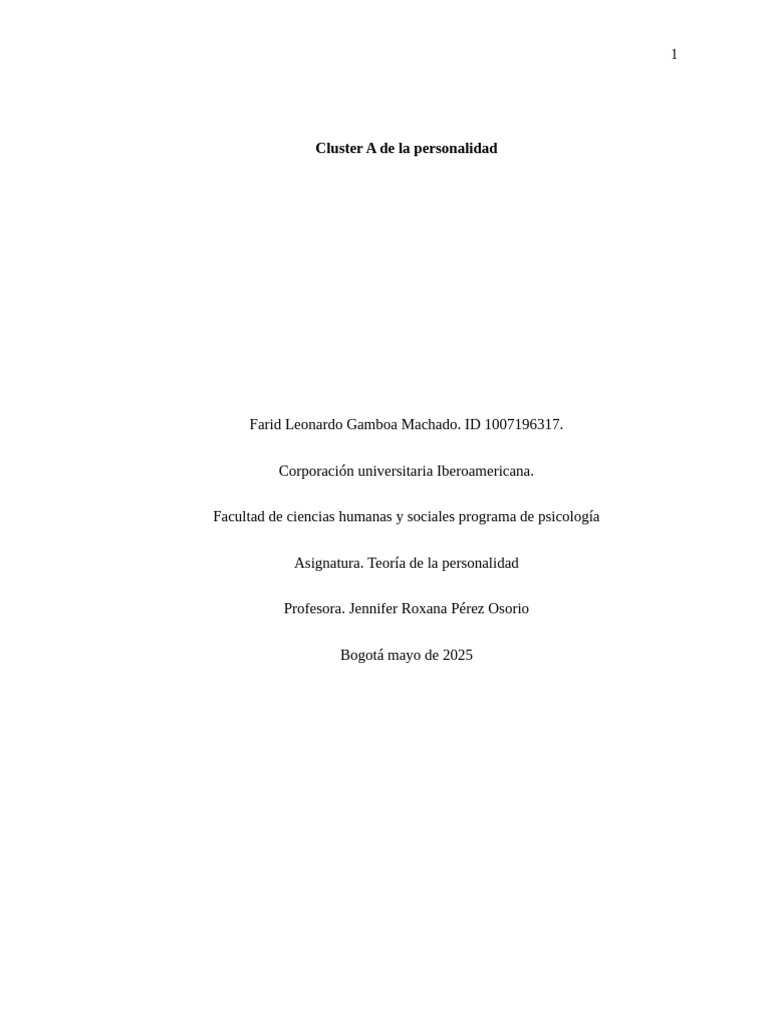 Cluster A de La Personalidad | PDF
