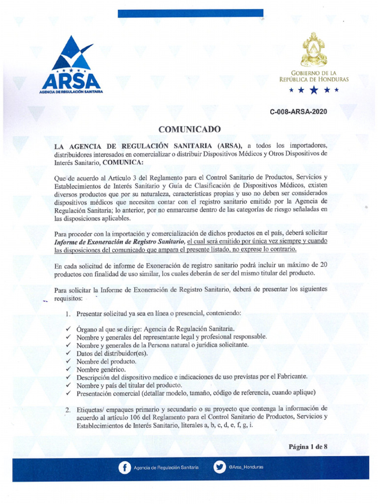 Exoneraciones comunicadoC-008-ARSA-2020 | PDF