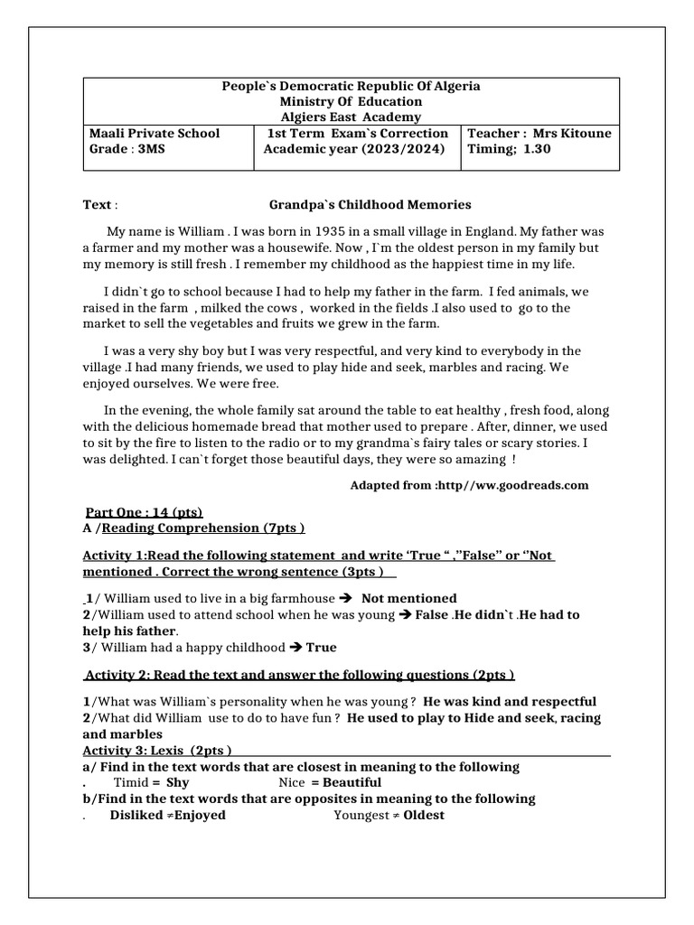 1st Term 3ms Test Maali | PDF