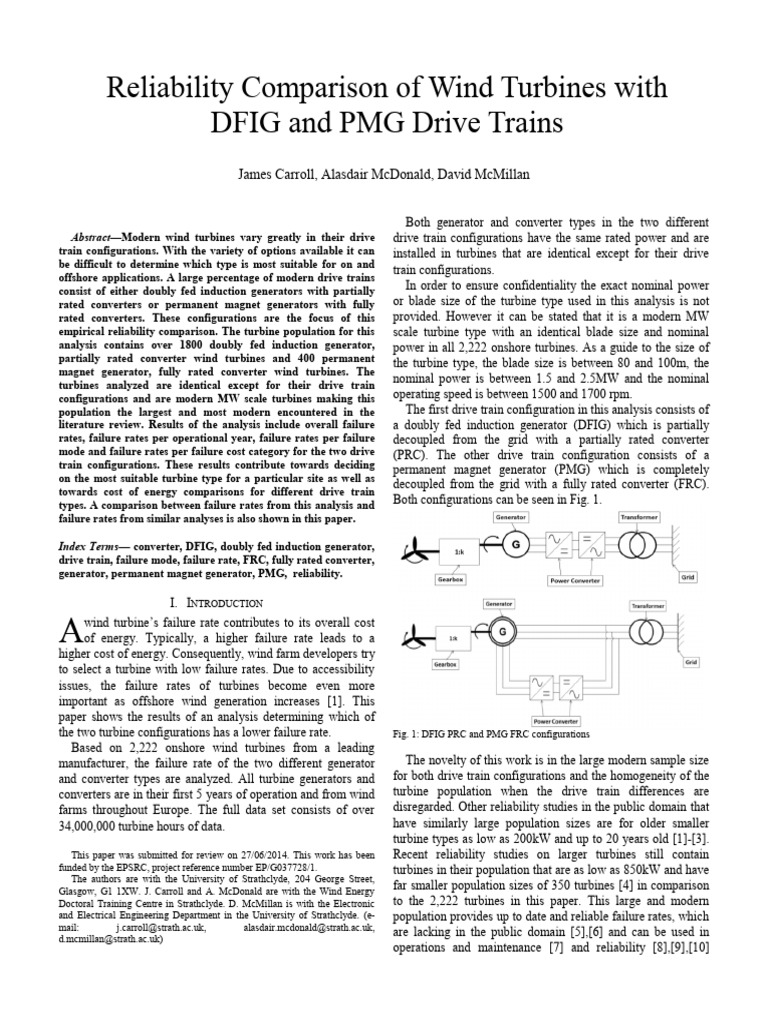Carroll Etal TEC2015 Reliability Comparison of Wind Turbines | PDF ...