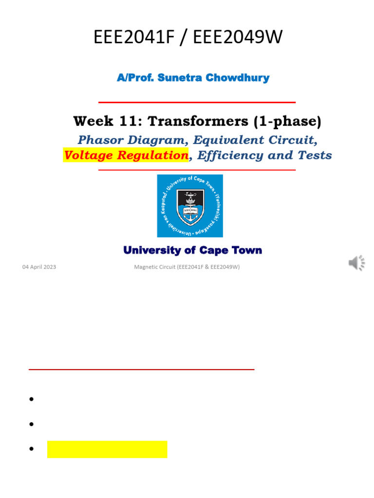 EEE2041F 2023 Week 11 Transformers Annotated Part I | PDF | Transformer | Electrical Impedance