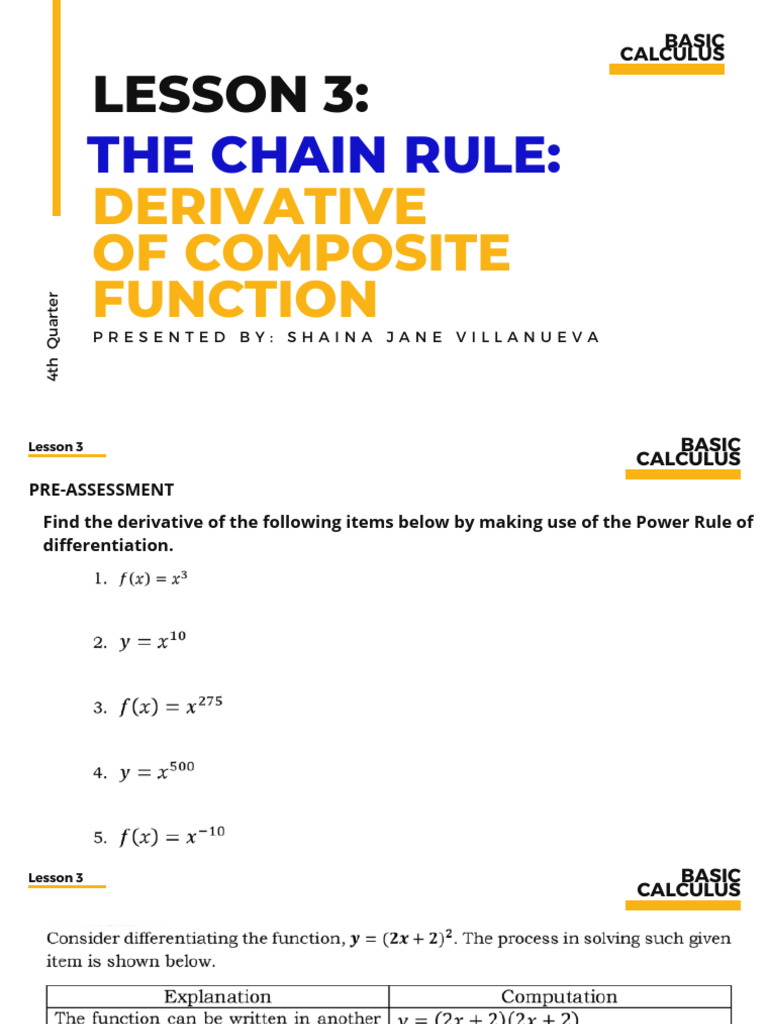 Lesson 3 - The Chain Rule Derivative of Composite Function | PDF | Analysis | Mathematical Concepts