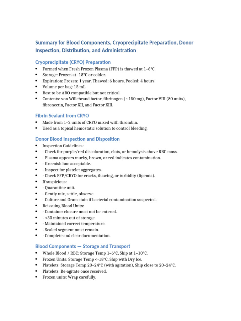 Blood Component Preparation & Administration Guide | PDF