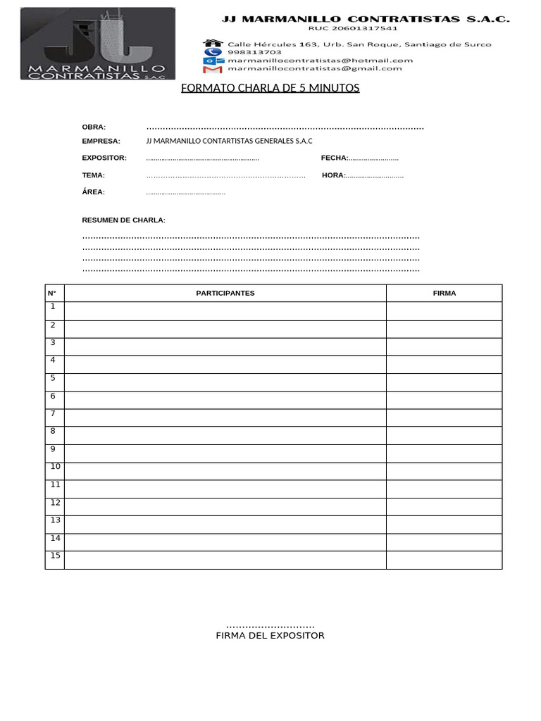Formato Charla de 5 Minutos | PDF