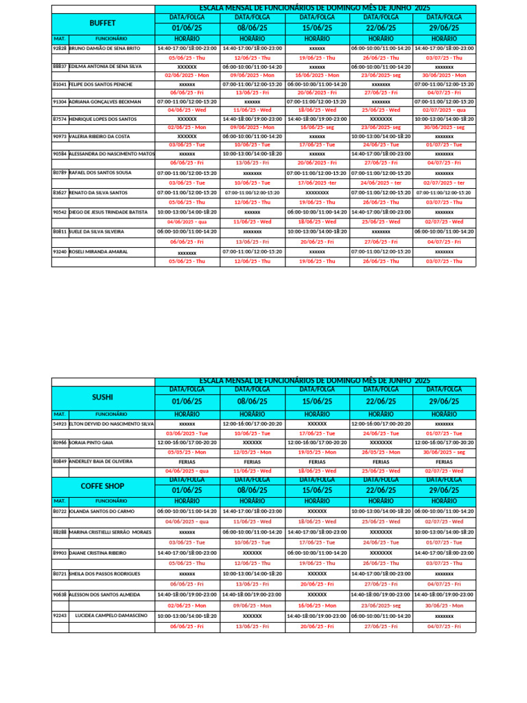 Escala Fast Dom. Junho2025 | PDF