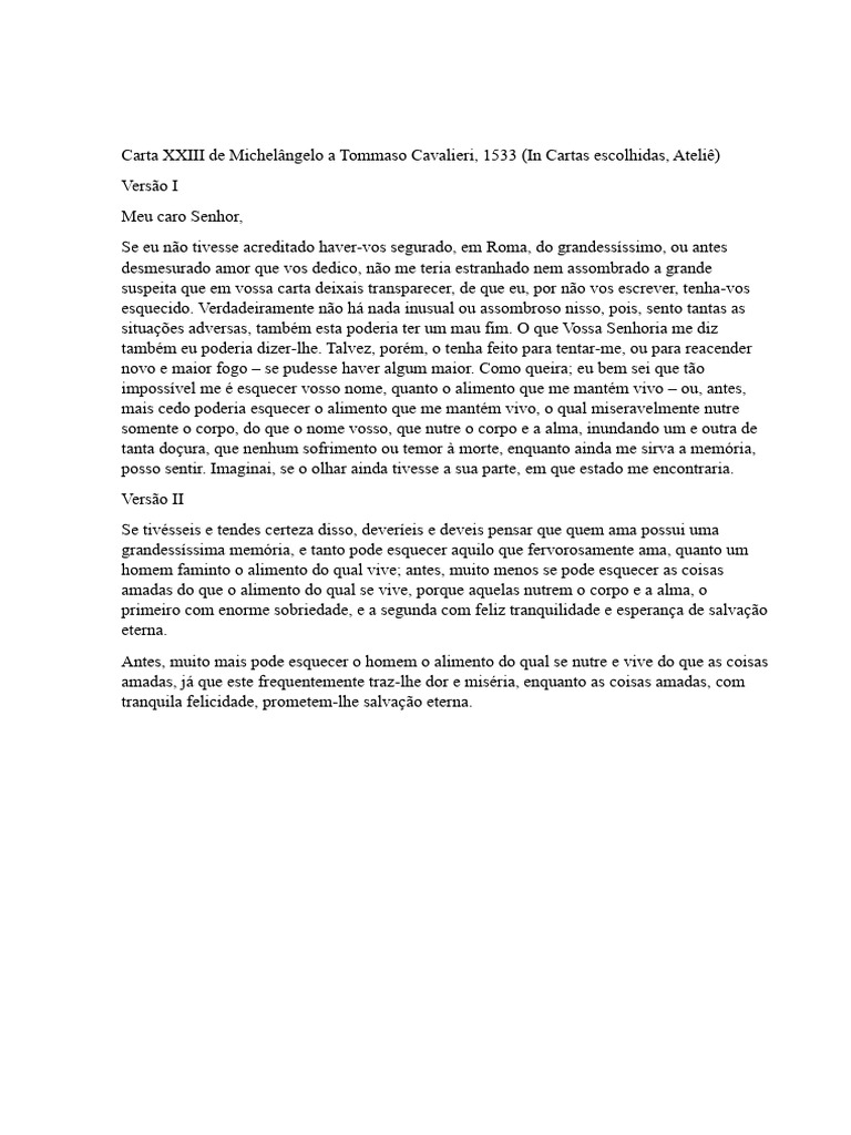 Carta XXIII de Michelângelo A Tommaso Cavalieri | PDF