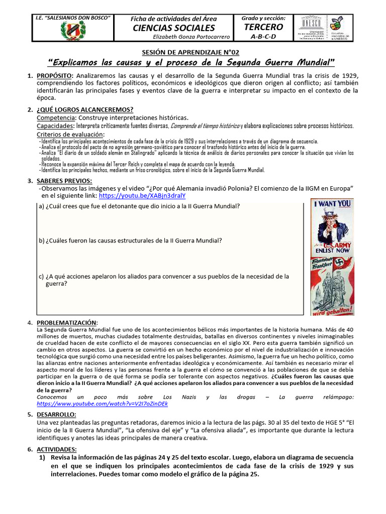 Ficha Ccss 5to S2-U1 Causas de La Segunda Gueerra Mundial | PDF | Segunda Guerra Mundial