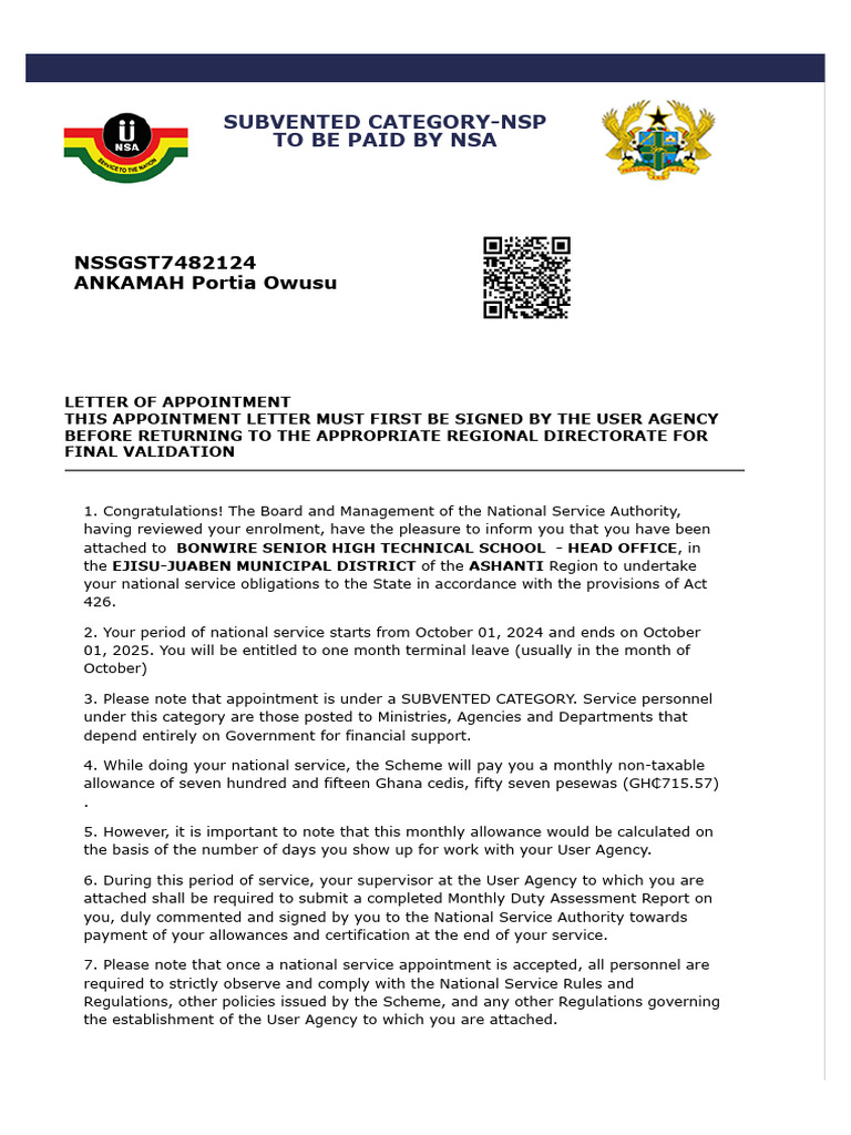 Appointment Process for National Service | PDF