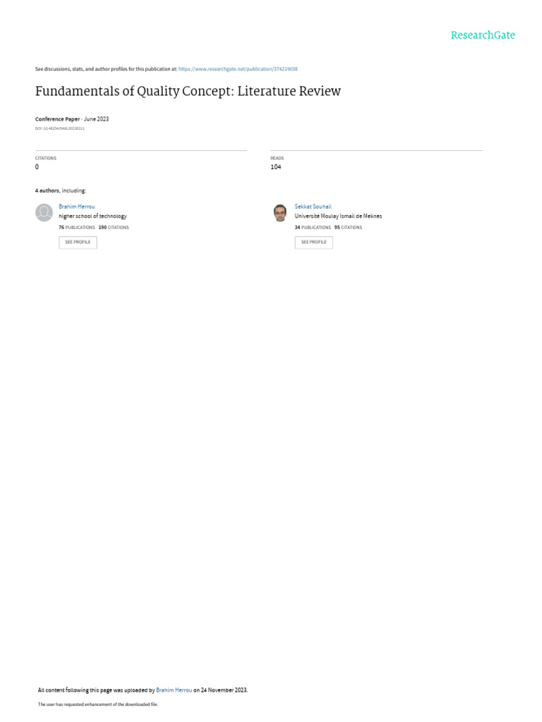 Fundamentals of Quality Concept Literature Review | PDF | Fuzzy Logic ...