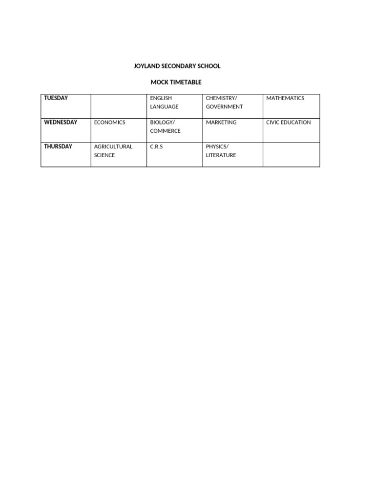 Mock Timetable | PDF