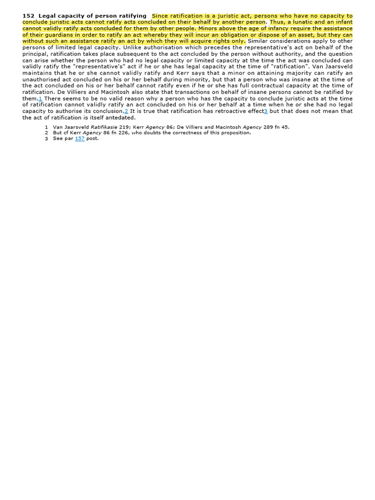 152 Legal Capacity of Person Ratifying Since Ratification Is A Juristic ...