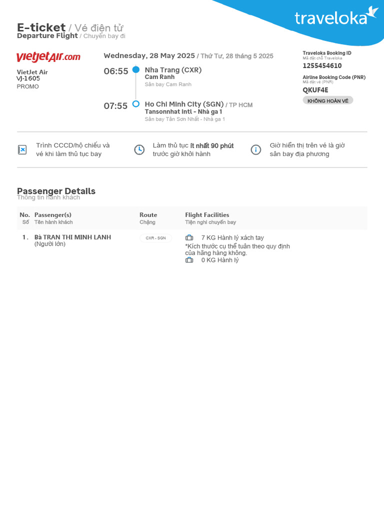 FLIGHT#1-Kim Thu Tran-CXR-QKUF4E-SGN-FLIGHT - ORIGINATING | PDF