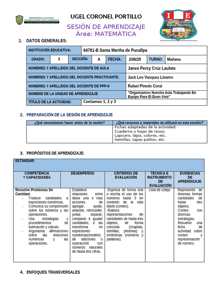 SESION DE APRENDIZAJE JACK 2-A MATEMATICA | PDF | Aprendizaje