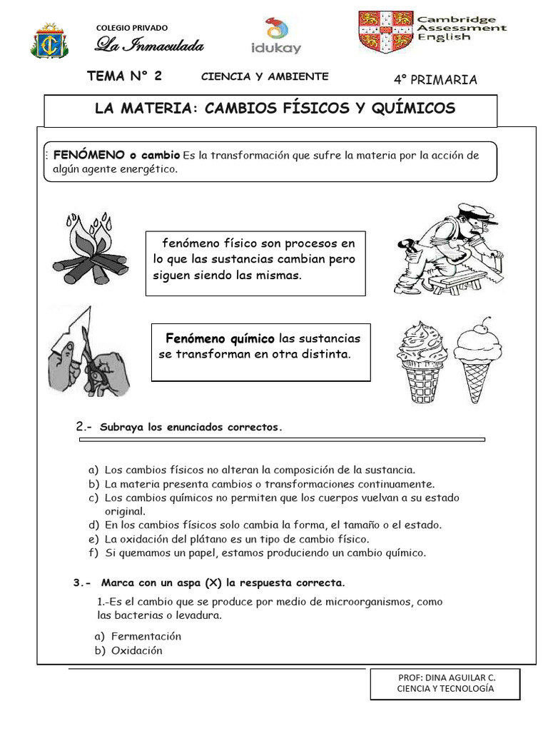 Ficha 2 Unidad Vi La Materia Cambios Fisicos y Quimicospdf | PDF ...