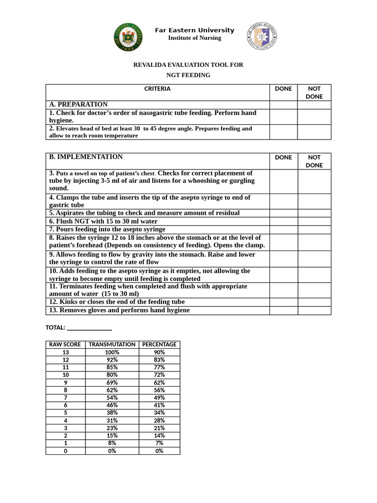 NGT Feeding Revalida E Tool 2025 | PDF | Medical Equipment | Medical Procedures
