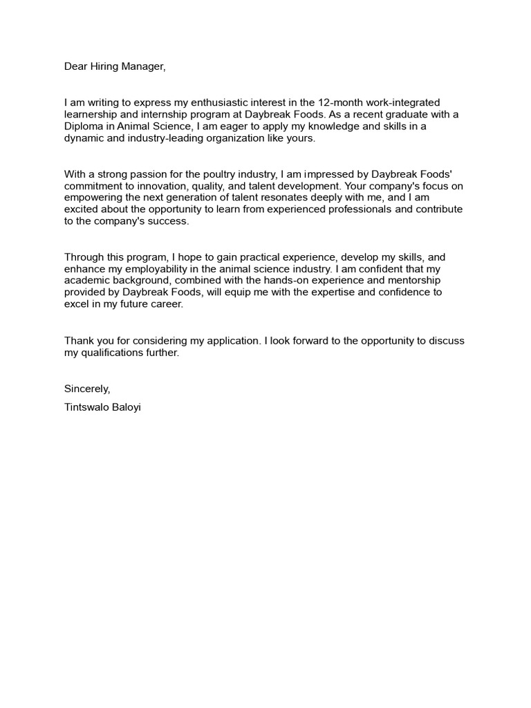 Tintswalo Baloyi's Learnership Application | PDF