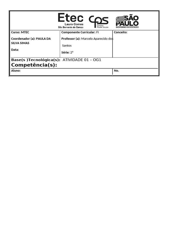 Atividade 01 - Og1 [Folha de Respostas] | PDF