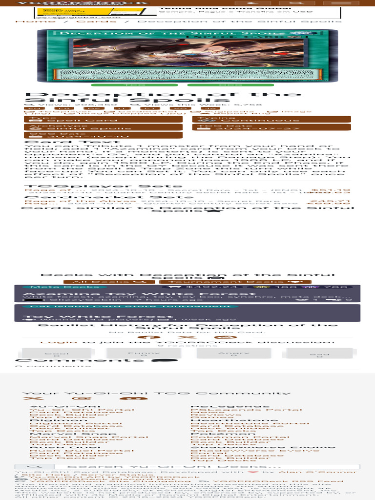 Deception of The Sinful Spoils - Yu-Gi-Oh! Card Database - YGOPRODeck | PDF | Games Of Chance ...