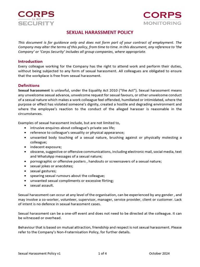 Sexual Harassment Policy | PDF | Sexual Harassment | Sexual Assault