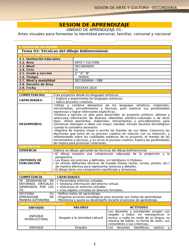 2° Sec. Sesion Actv 03 Arte y Cultura 2024 | PDF | Dibujo | Lápiz