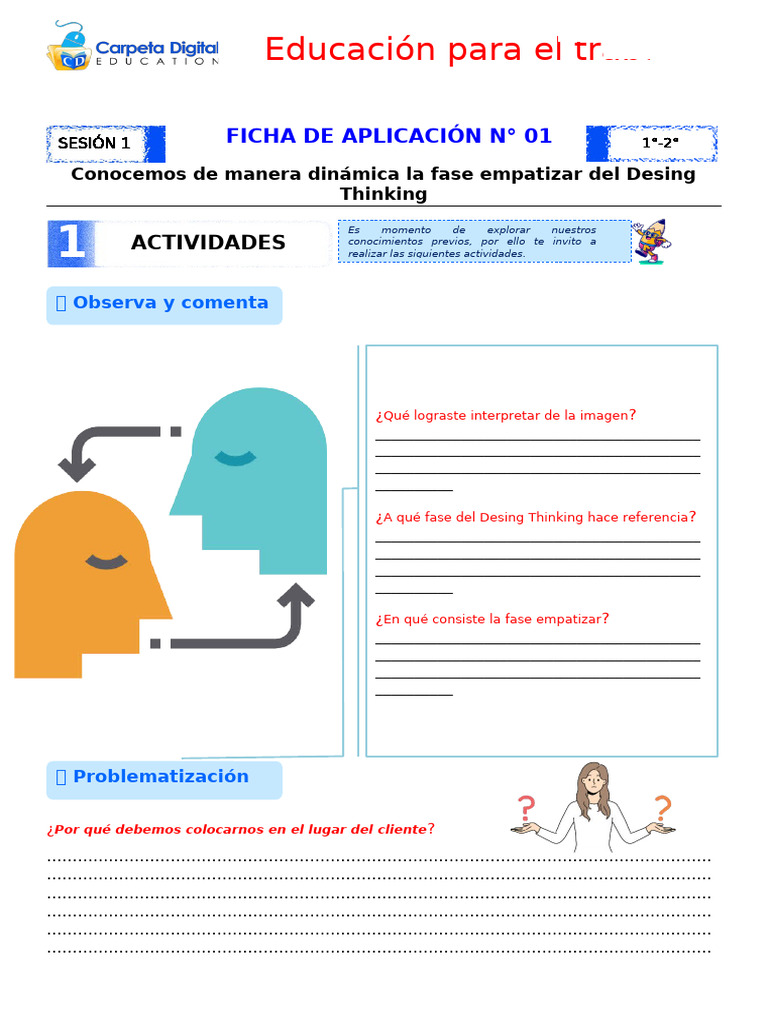 Ficha 1 - Conocemos de Manera Dinamica Lafase Empatizar Del Desing Thinking - Ept-1ro-2do | PDF ...