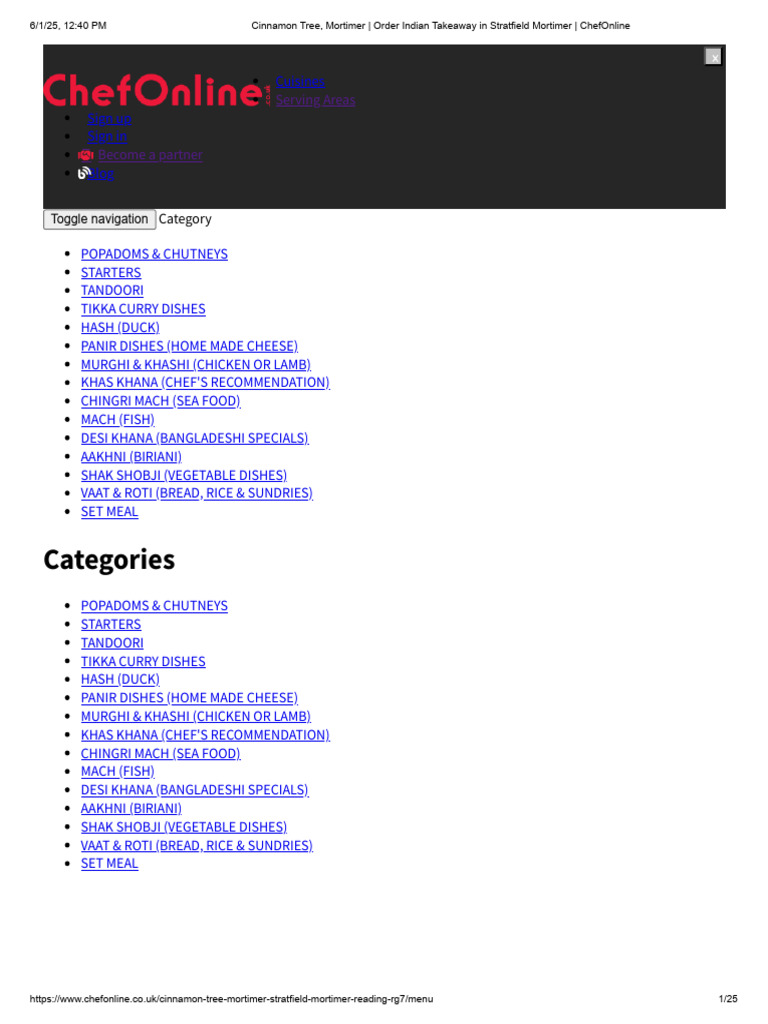 Cinnamon Tree, Mortimer - Order Indian Takeaway in Stratfield Mortimer ...