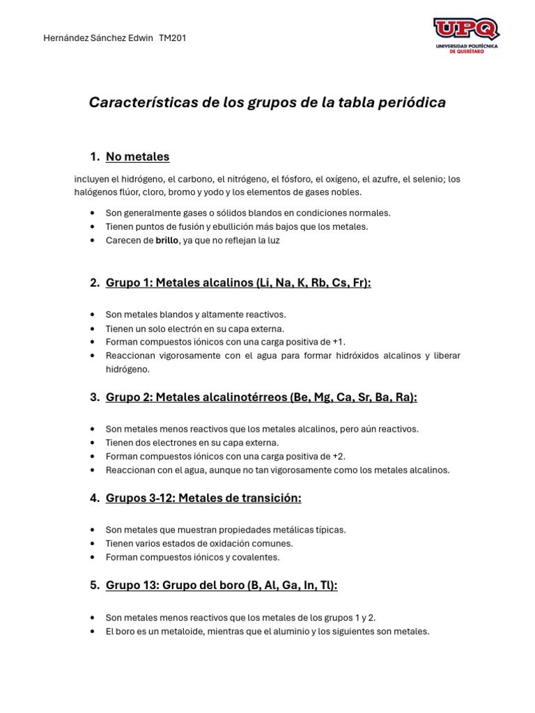 Caracteristicas de Los Grupo TP | PDF | Tabla periódica | Actínido
