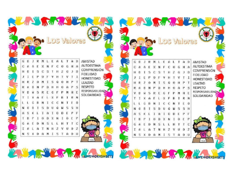 Sopa Letras Valores | PDF