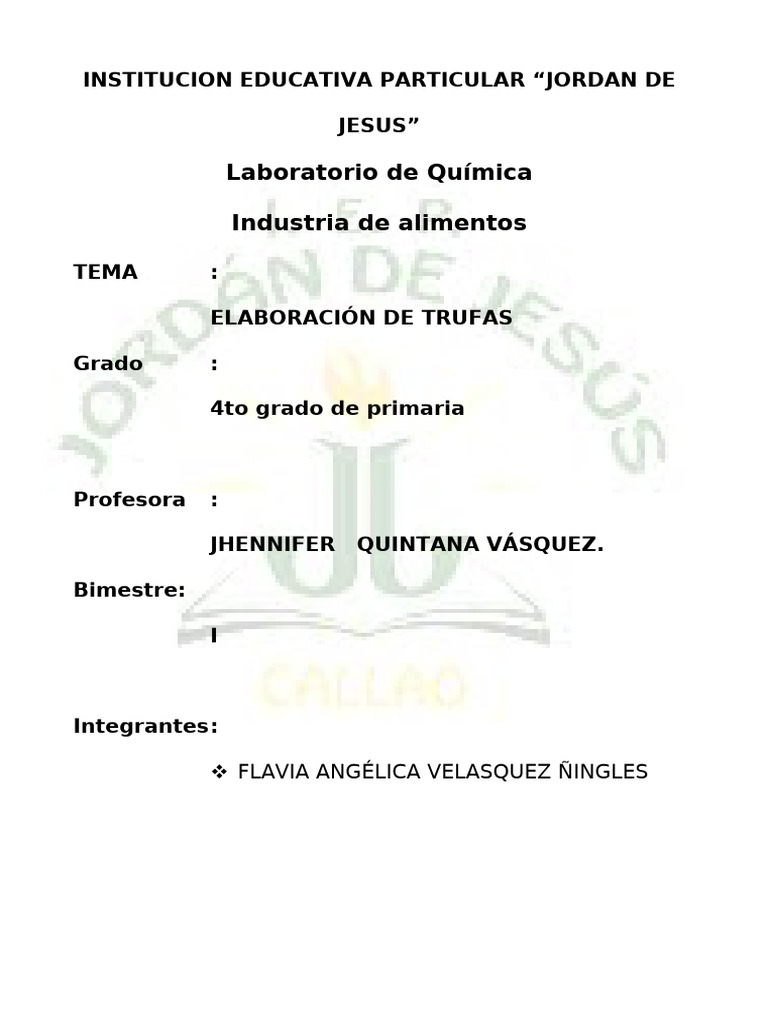 Informe de Laboratorio Trufas Flavia Velasquez | PDF | Chocolate ...