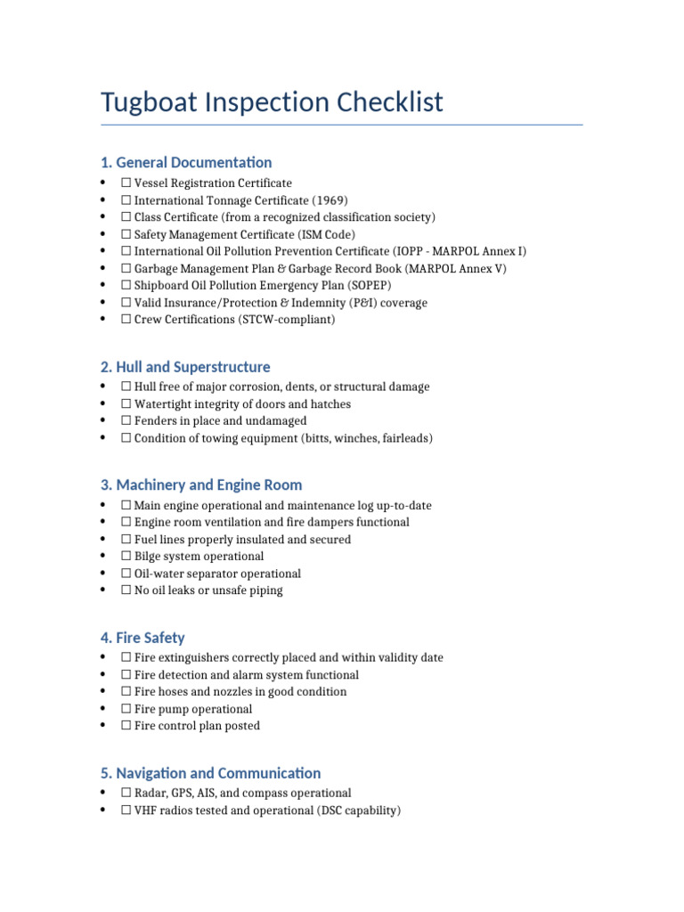 Tugboat Inspection Checklist | PDF