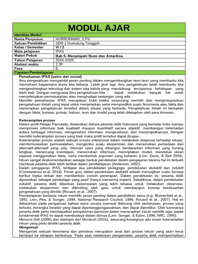 Modul Ajar Ipas Observasi Semester 2 | PDF