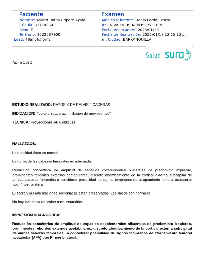 RX Cadera | PDF | Enfermedades y trastornos | Especialidades Medicas