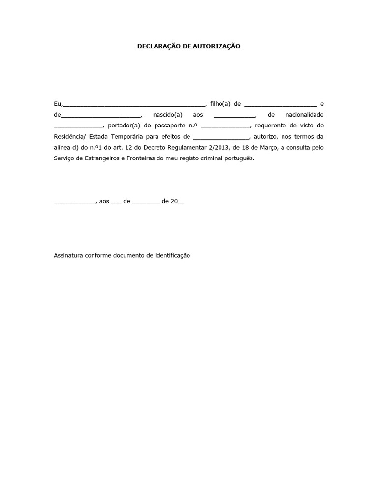 Requerimento para Autorizacao de Consulta Do Registo Criminal Pelo Sef | PDF