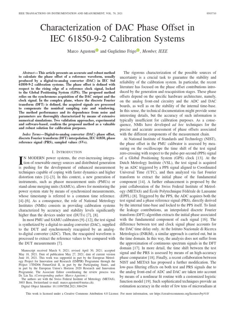 Characterization of DAC Phase Offset in IEC 61850-9-2 Calibration Systems | PDF | Analog To ...