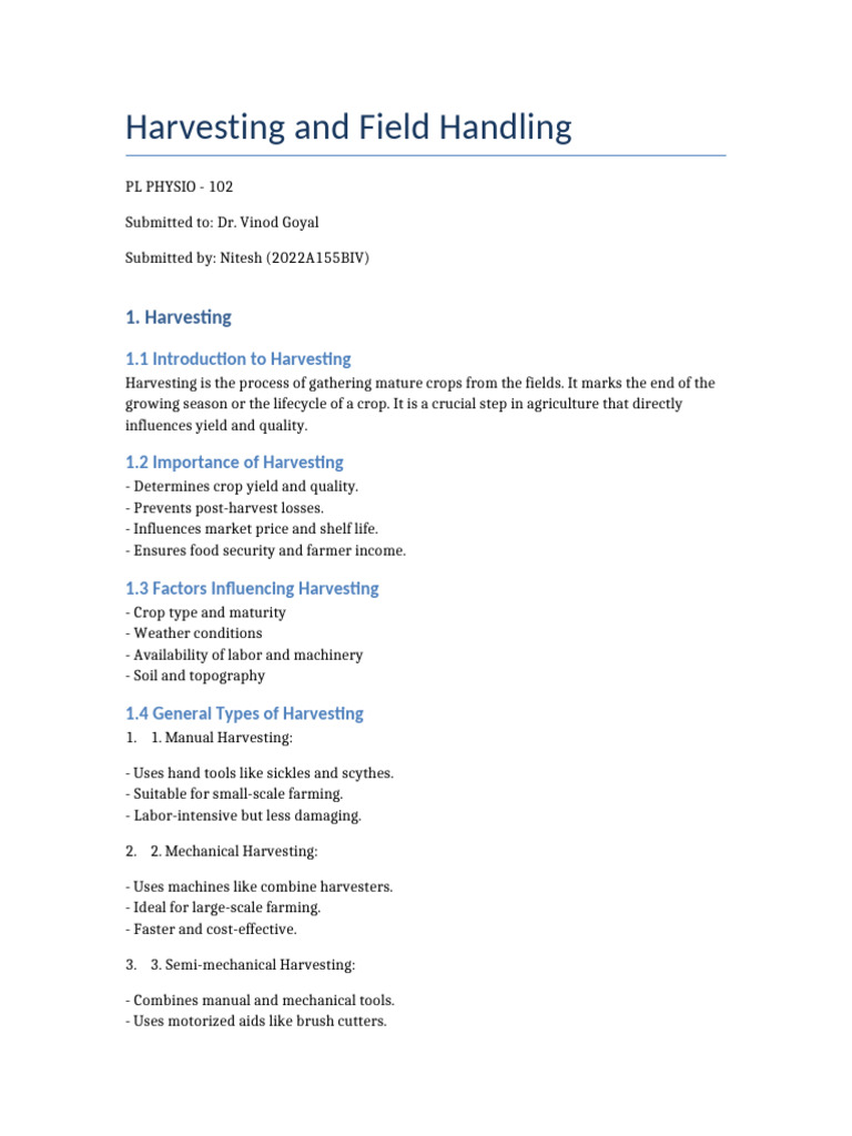 Harvesting and Field Handling Revised | PDF | Harvest | Agriculture