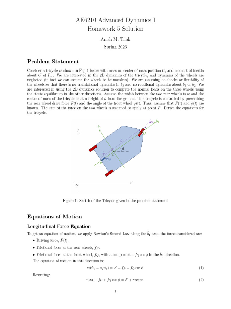 AE6210 Homework 5 Soln Anish Tilak-1 | PDF | Force | Friction