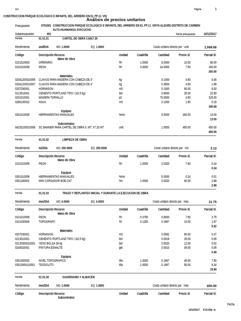 Analisi de Costo Unitario | PDF | Hormigón | Construyendo tecnología