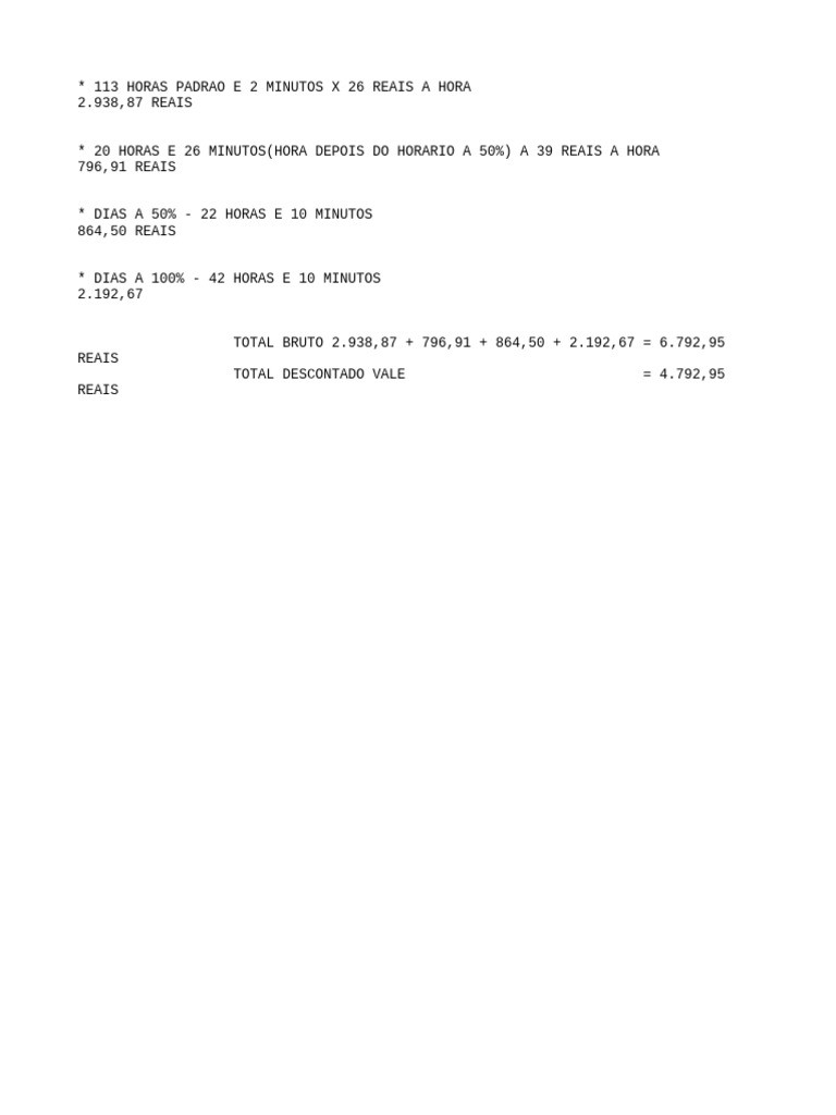 Soma Horas Extras e Vale | PDF