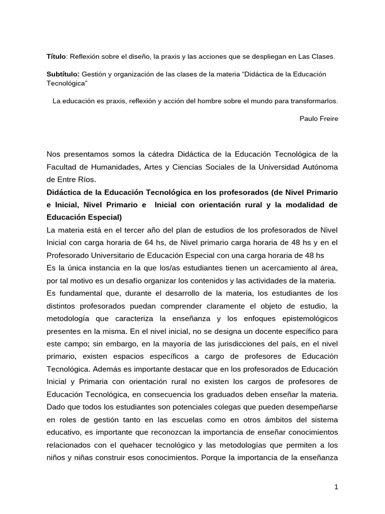 Revista Techne Articulo1 - Cátedra de Didáctica de La ET | PDF | Enseñando | Plan de estudios