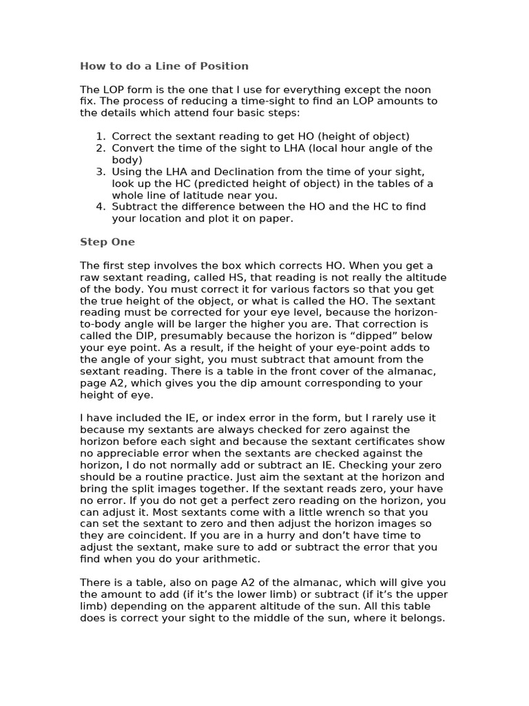 GUIDELINES How To Do A Line of Position | PDF | Azimuth | Longitude