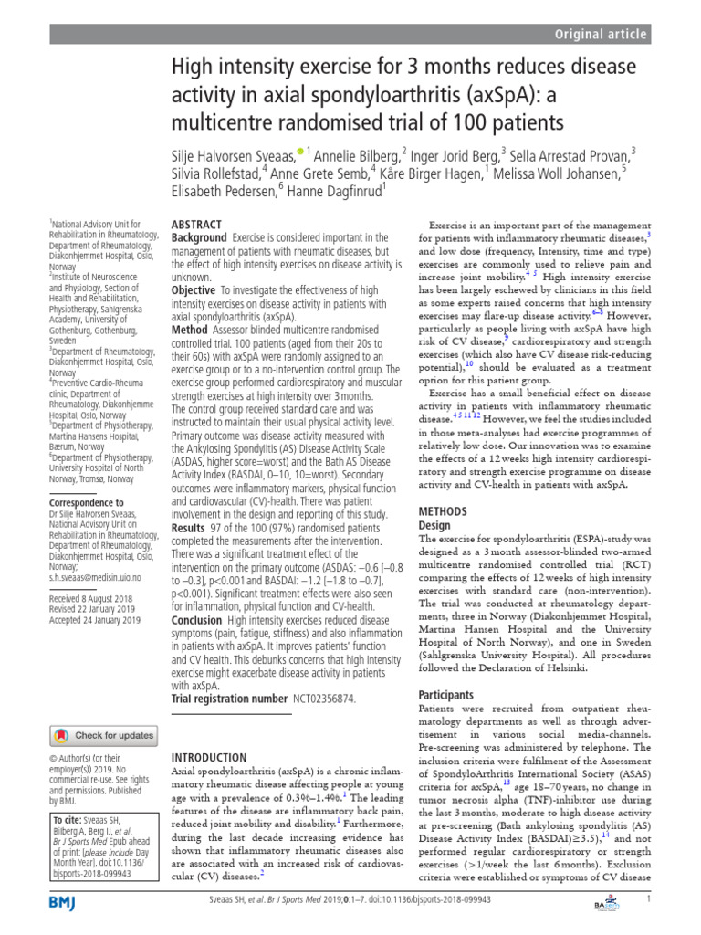 High-Intensity Exercise Reduces AxSpA Symptoms | PDF | Diseases And ...