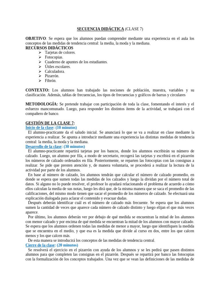 Secuencia Didáctica Clase 7 | PDF | Media | Mediana