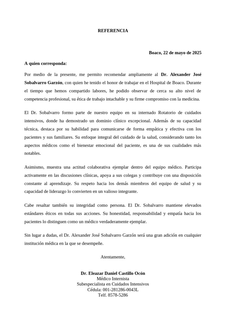 Recomendación Dr. Sobalvarro 2026 | PDF