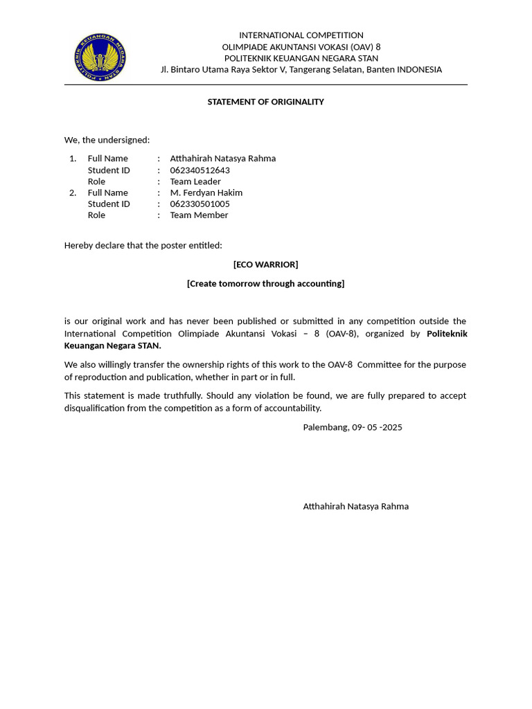 Statement of Originality Poster-1 | PDF